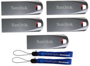 sandisk 16gb (five pack bundle) cruzer force flash drive usb 2.0 16g sdcz71-016g-b35 with (2) everything but stromboli (tm) lanyard