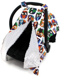 dear baby gear deluxe car seat canopy, owls, multi color / white minky dot