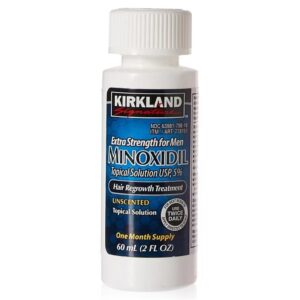 kirkland minoxidil 5% topical solution extra strength hair regrowth treatment for men dropper applicator included (1 month to 24 month supplies available) (1 month supply)