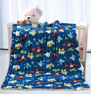 elegant homes kids soft & warm sherpa baby toddler boy sherpa blanket multicolor cars trucks buses printed borrego stroller or toddler bed blanket plush throw 40x50# cars