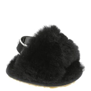 ugg kids' fluff yeah slide slipper, black, 2