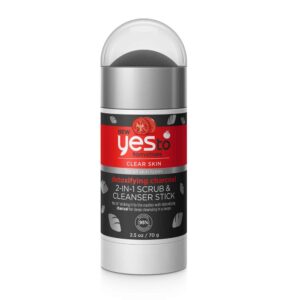 yes to tomatoes clear skin detoxifying charcoal 2 in 1 face scrub and facial cleanser stick for blemish prone skin, 95% natural ingredients, 2.5 oz