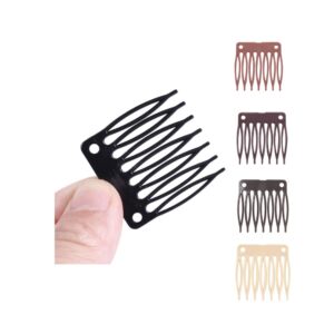 50 pcs hair clip combs for wigs - 7-teeth plastic combs with caps, ideal for wig making accessories (black)