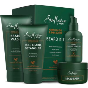 sheamoisture beard-care kit for men, includes wash, balm, oil, conditioner, natural shea butter & maracuja oil, great gift