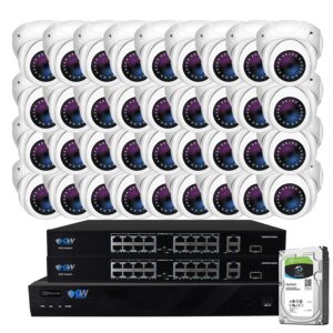 gw security 32 channel 4k nvr 5mp h.265 ip surveillance security camera system with 32-piece super hd 1920p weatherproof poe security dome cameras, ai human & vehicle detection