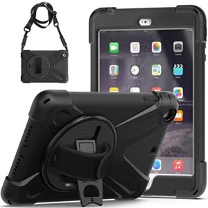 tsq case for ipad mini 1/ mini 2/ mini 3 for kids 7.9 inch | rugged shockproof case w/stand hand strap shoulder strap case cover for ipad mini 1st 2nd 3rd generation | black