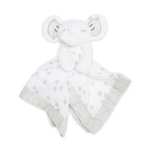 lulujo lovey blankets| unisex security blanket & toy| softest breathable cotton muslin| 15"x15"| grey elephant