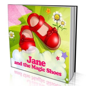 personalized story book by dinkleboo the magic shoes girls 0 to 8 years old - story about your daughter’s magical adventure - soft cover -smooth, glossy finish (8"x 8")