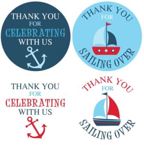 1.9 inch thank you stickers baby shower favor nautical boy 60 labels navy blue red