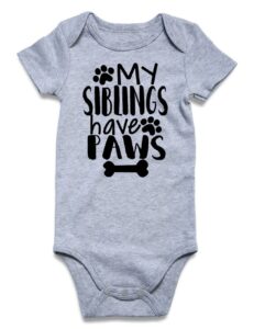 funnycokid infant romper jumpsuit clothes my siblings have paws short sleeve bodysuits cotton, grey, 70/0-3 months