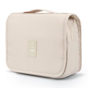 mossio hanging toiletry bag - large cosmetic makeup travel organizer for men & women with sturdy hook (beige)