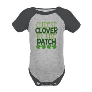 7 ate 9 apparel baby's cutest clover st. patricks day grey raglan onepiece 12 months