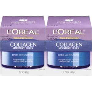 l'oreal paris skincare collagen face moisturizer, day and night cream, anti-aging face, neck and chest cream to smooth skin and reduce wrinkles, 1.7 oz pack of 2