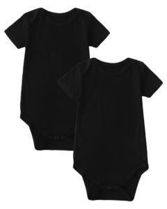 defahn 2pcs bamboo baby rompers unisex onsies solid short sleeve baby bodysuit 3-6 months black