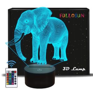 fullosun elephant gifts, 3d night light for kids 16 colors changing 3d illusion lamp with remote control & smart touch, child xmas birthday gifts for boys age 2 3 4 5 6+ year old