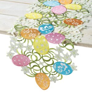 current easter egg table runner - 13 x 72-inch easter indoor & outdoor dining decorations, embroidered home decor, holiday centerpiece, machine washable polyester