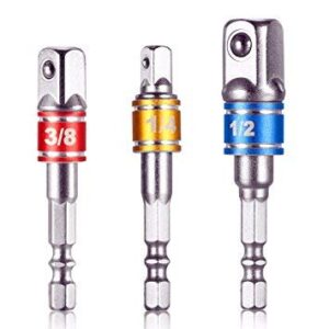 acenix 3 pcs set power hand tools driver extension socket adapter sets, 3pcs 1/4" 3/8" 1/2" hex shank bit square nut driver set power drill cordless impact sockets bit set adapter