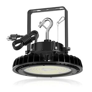 adiding led high bay light 200w, 34000lm bright ufo led workshop light 170lm/w ac100-277v 5000k daylight ul dlc listed with 6.56' cable, adjustable bracket, hanging hook, safe rope for shop, gym, barn