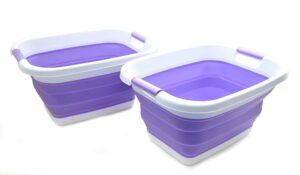 sammart set of 2-25l (6,6 gallon) collapsible laundry basket/tub-foldable storage container/organizer-portable washing bin-space saving hamper, water capacity: 20l (5.28 gallon) (2, lt. purple)