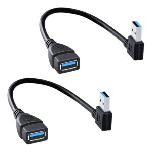 oxsubor superspeed usb 3.0 male to female extension data cable left and right angle 2pcs (20cm,8in)