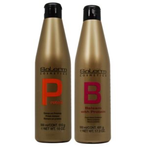 salerm cosmetics protein shampoo and protein balsam conditioner duo set (18ounce and 17.3ounce)