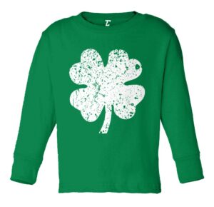 distressed four leaf clover - luck irish long sleeve toddler cotton jersey shirt (kelly, 4t)