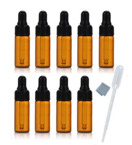 simple-e 10pcs 5ml 1/6oz amber mini glass bottle amber sample vial small essential oil bottle with glass eye dropper + 1pc glass clean cloth + 1pc 3ml dropper (10)