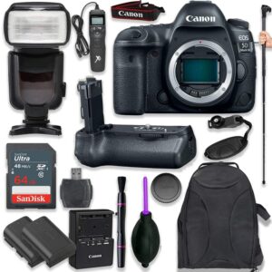 canon eos 5d mark iv digital slr camera body with pro camera battery grip, professional ttl flash, deluxe backpack, universal timer remote control, spare lp-e6 battery (16 items)