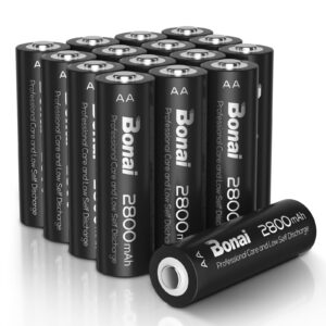 bonai rechargeable aa batteries 2800mah high capacity, recharge up to 1200x times, pre-charged, low self discharge ni-mh aa battery-16 count