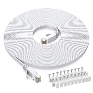 busohe cat6 ethernet cable 20 ft white, cat-6 flat rj45 computer internet lan network ethernet patch cable cord - 20 feet