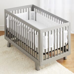 breathablebaby breathable mesh liner for full-size cribs, deluxe 4mm mesh, white ruffle (size 4fs covers 3 or 4 sides)