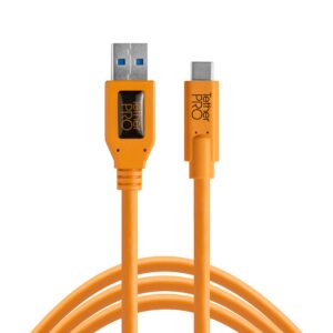 tether tools tetherpro usb 3.0 to usb-c cable | for fast transfer and connection between camera and computer | high visibility orange | 15 feet (4.6 m)