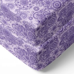 bacati - 2 pack paisley floral 100 percent cotton percale universal baby us standard crib/toddler bed fitted sheets (lilac purple scroll)