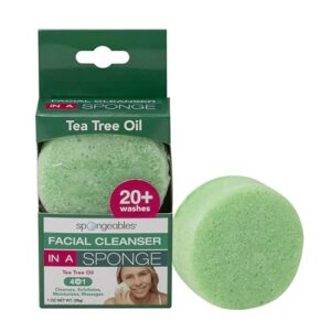 spongeables facial cleanser in a 20+ wash sponge, tea tree and shea butter moisturizer, 1 count