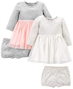 simple joys by carter's girls' 2-pack long-sleeve dress set with bloomers, pink/grey, 12 months