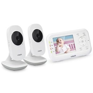 vtech vm3252-2 2.8” digital video baby monitor with 2 cameras and automatic night vision, white