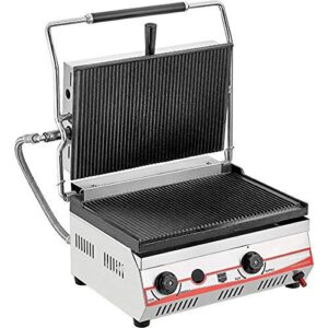 propane (lpg) gas industrial commercial grade kitchen equipment non-stick cast iron grooved plates restaurant cafe catering panini press grill sandwich griddle maker machine large size