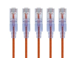 monoprice slimrun cat6a ethernet patch cable - network internet cord - rj45, stranded, utp, pure bare copper wire, 30awg, 2 feet, orange, 5-pack