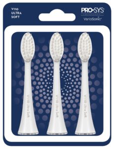 pro-sys white variosonic electric toothbrush replacement head, v110 ultra soft, pack of 3. also fits burst brush!