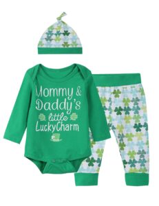 bakjuno baby boys girls cute st patrick's day outfit clover pants with hat(0-3 months) green