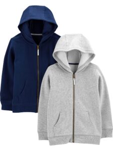 simple joys by carter's baby boys' 2-pack fleece full zip hoodies, grey/navy, 18 months