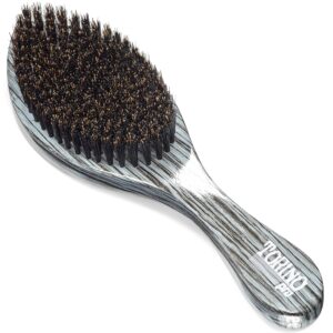 torino pro wave brushes by brush king #520 - medium curve wave brush - grey - made with 100% boar bristles - true texture medium - all purpose 360 waves brush for men