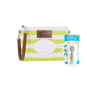 bumco diaper clutch bag and mini diaper cream spatula - baby travel essential, small baby bag with wipes dispenser, bpa-free butt spatula baby, mini diaper cream applicator with case, baby essentials