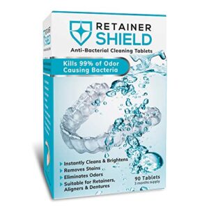 retainer shield cleaning tablets - keeps retainers clean, fresh, bright, and stain-free - 3 months supply for retainers, dentures, invisible straighteners, aligners, and mouth guards