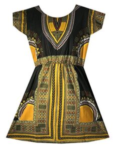 decoraapparel girls dashiki caftan african short baby doll dress above knee length (x-large, black yellow)