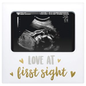 tiny ideas love at first sight sonogram picture frame, gender neutral ultrasound keepsake, ideal pregnancy gift, baby shower and nursery decor, 4” x6” photo insert, gold, silver and white