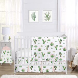 sweet jojo designs pink and green boho watercolor cactus floral baby girl crib bedding set 4 pieces