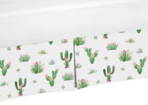 pink green boho baby girl pleated crib bed skirt dust ruffle for cactus floral watercolor collection by sweet jojo designs