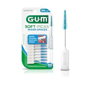 gum soft-picks wider space, easy to use dental picks for teeth cleaning and gum health, with convenient carry case, dentist recommended dental picks, 100ct