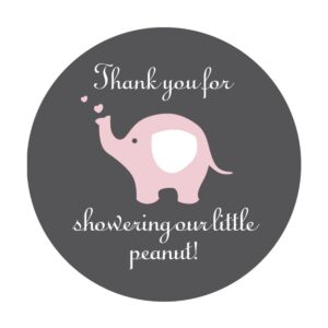 magjuche pink grey elephant thank you stickers, girl’s baby shower party favor labels, 2 inch thank you for showering our little, 40-pack